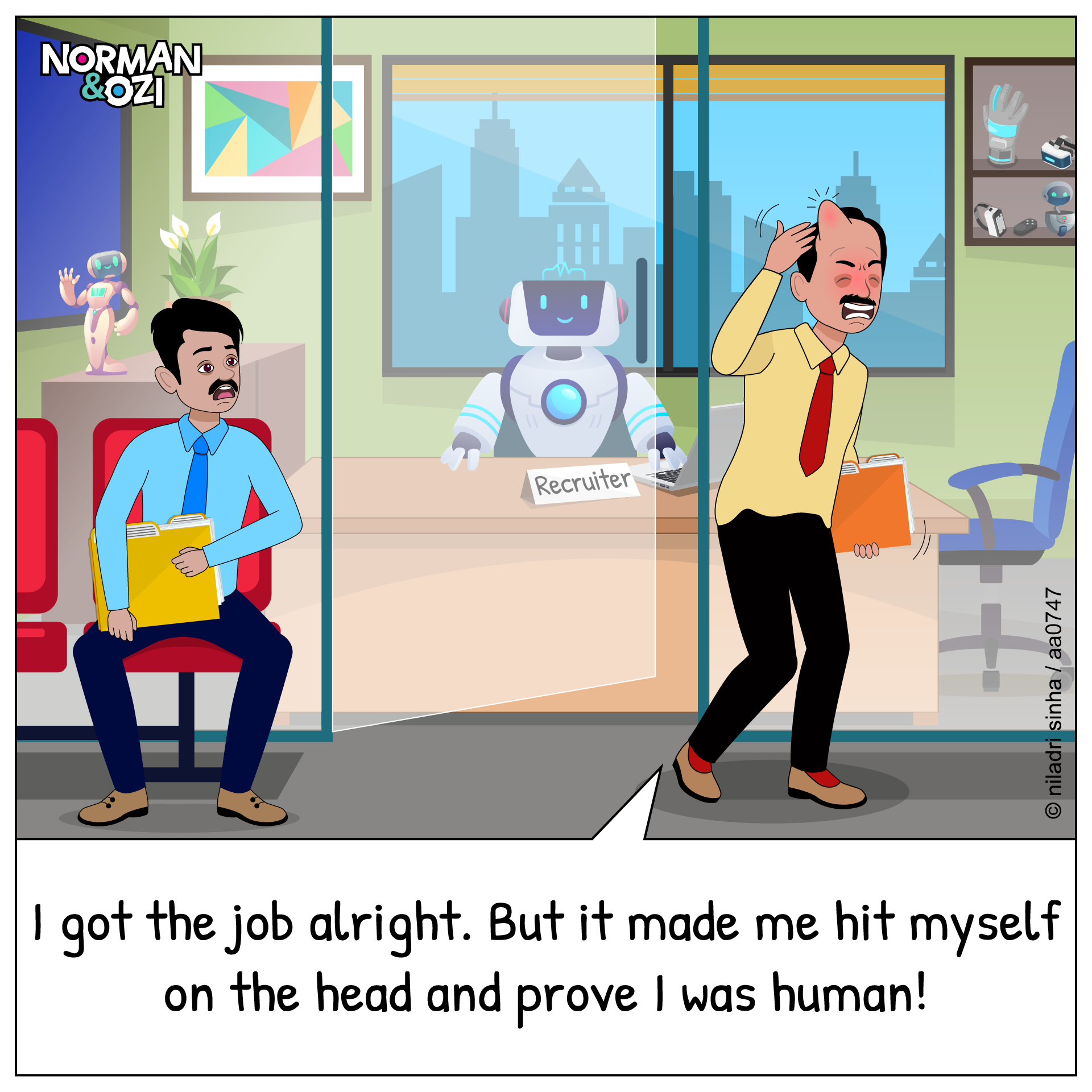 AI vs Human Interviews: Funny Office Cartoon on Robot Recruiters